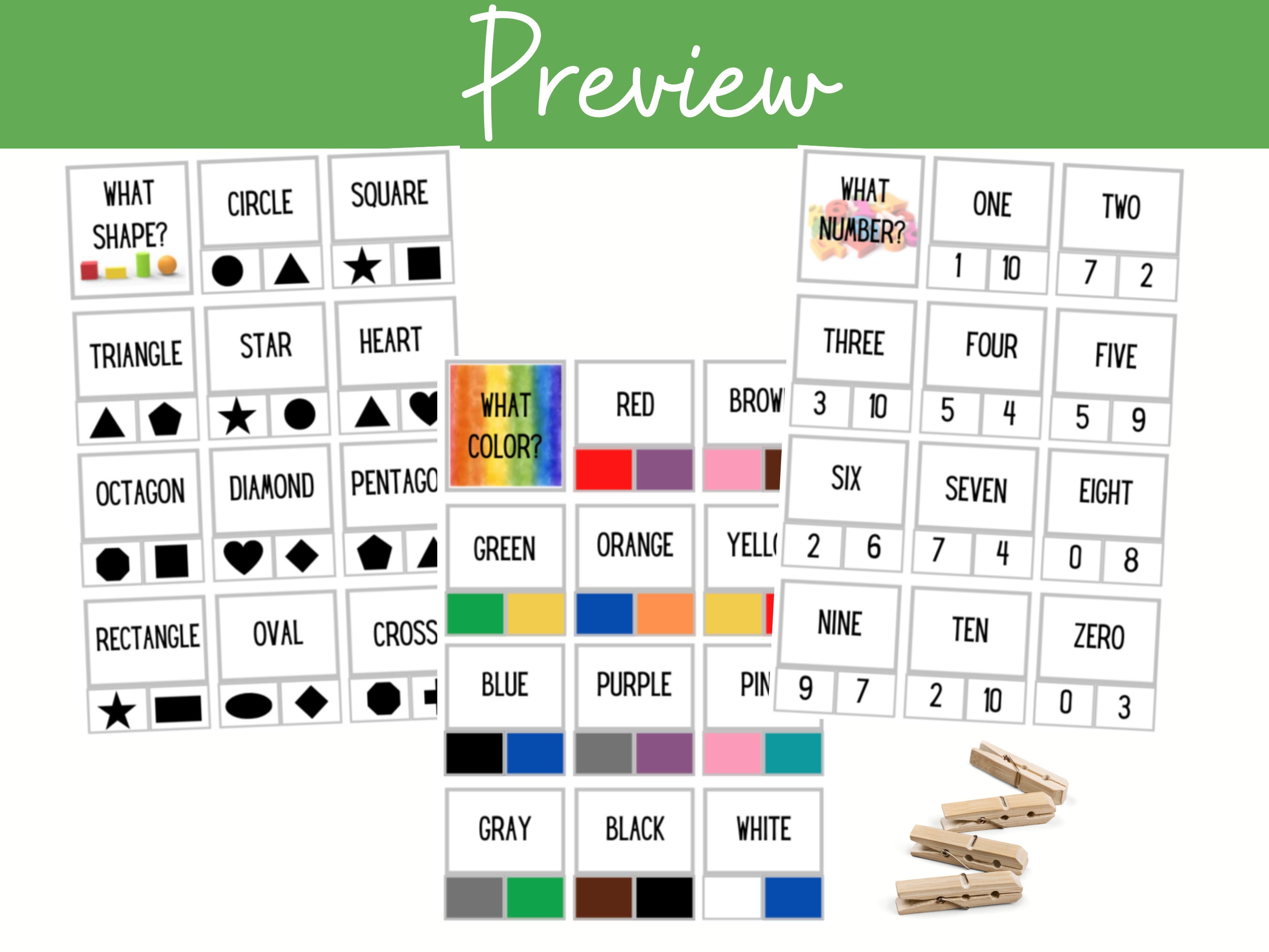 Numbers, Shapes, Colors Clip Cards, Preschool, Early Learners, Digital ...