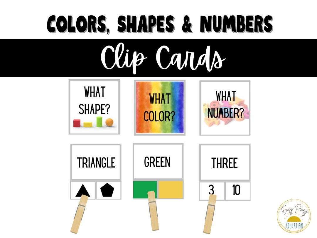 Numbers, Shapes, Colors Clip Cards, Preschool, Early Learners, Digital ...