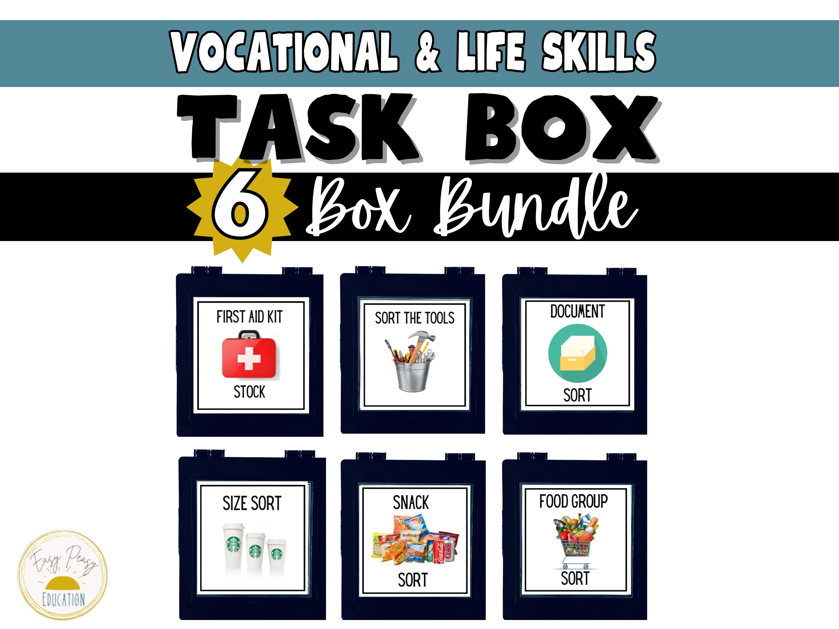 Special Education Task Box: 6 Box BUNDLE Life Skills Vocational Sorting ...
