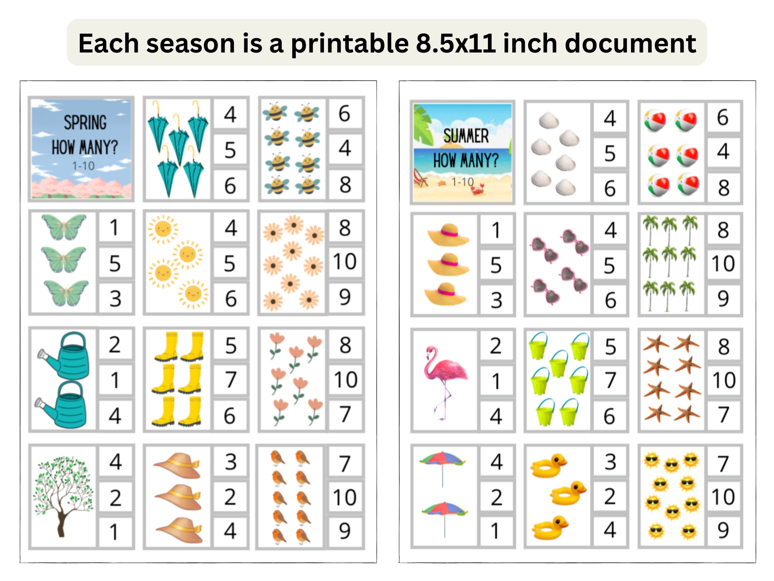 Four Seasons Count & Clip Cards | Spring | Summer | Fall | Winter ...