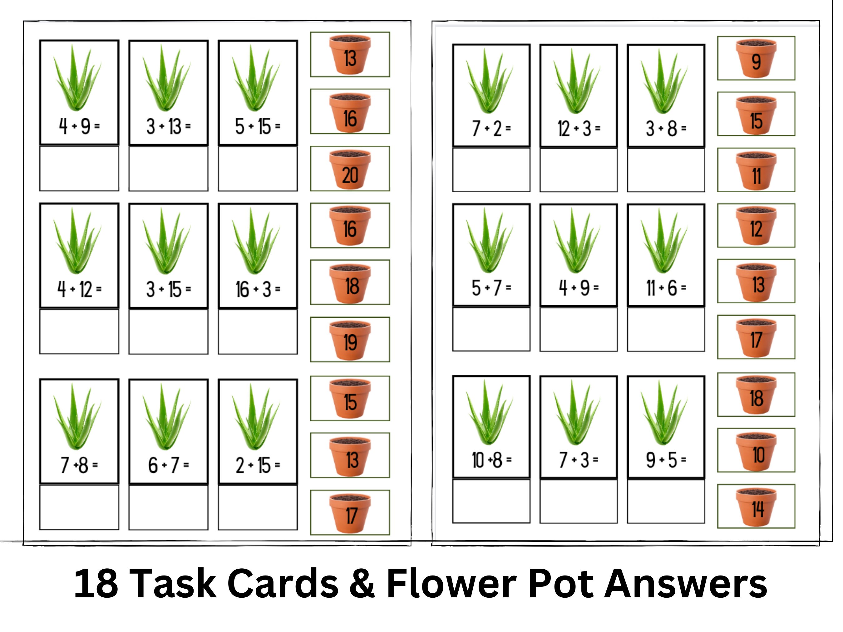 Math Task Cards Single Digit Addition to 20 BOHO Theme Math Activity ...