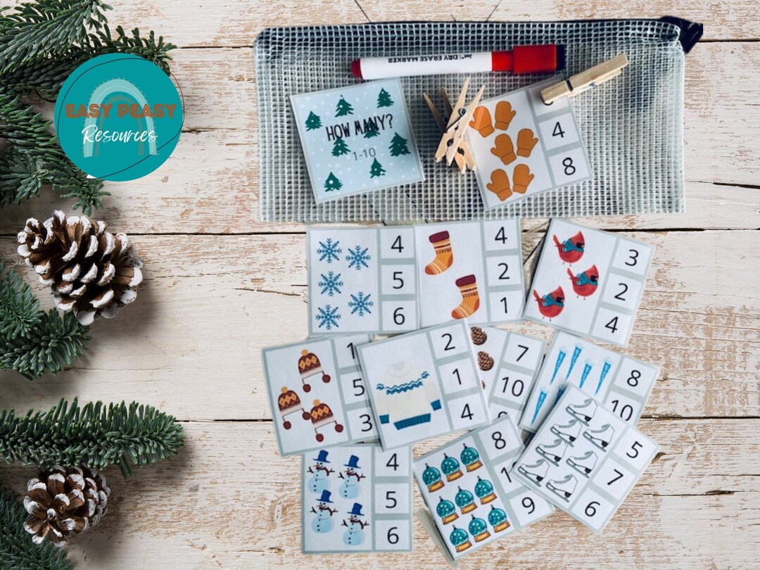 Winter Printable Count and Clip, Numbers, Preschool, Early Learners ...
