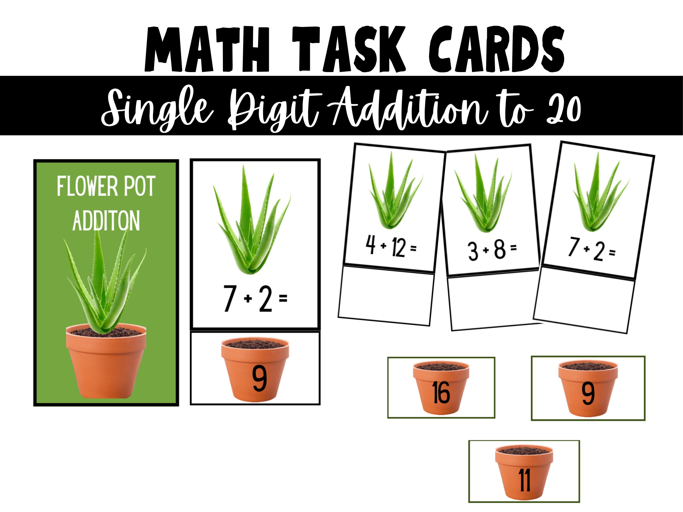 Math Task Cards | Single Digit | Addition to 20 | BOHO Theme Math ...