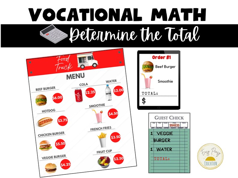 Menu Math | Money Skills | Special Education | Vocational Job Skills ...