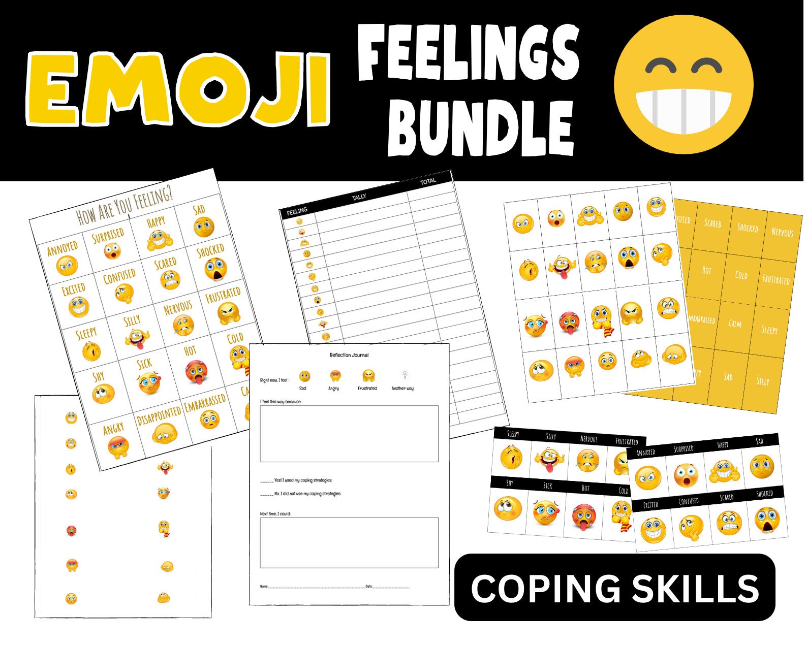 Coping Skills Bundle Emoji Game SEL Social Emotional - Etsy
