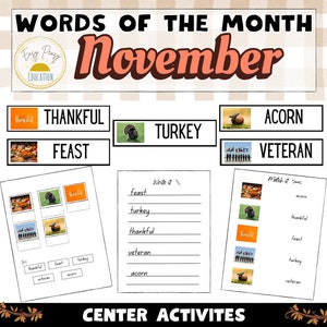November Words of the Month | Word Wall | Fall Activity | Thanksgiving ...