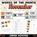 November Words of the Month Word Wall Fall Activity Thanksgiving ...