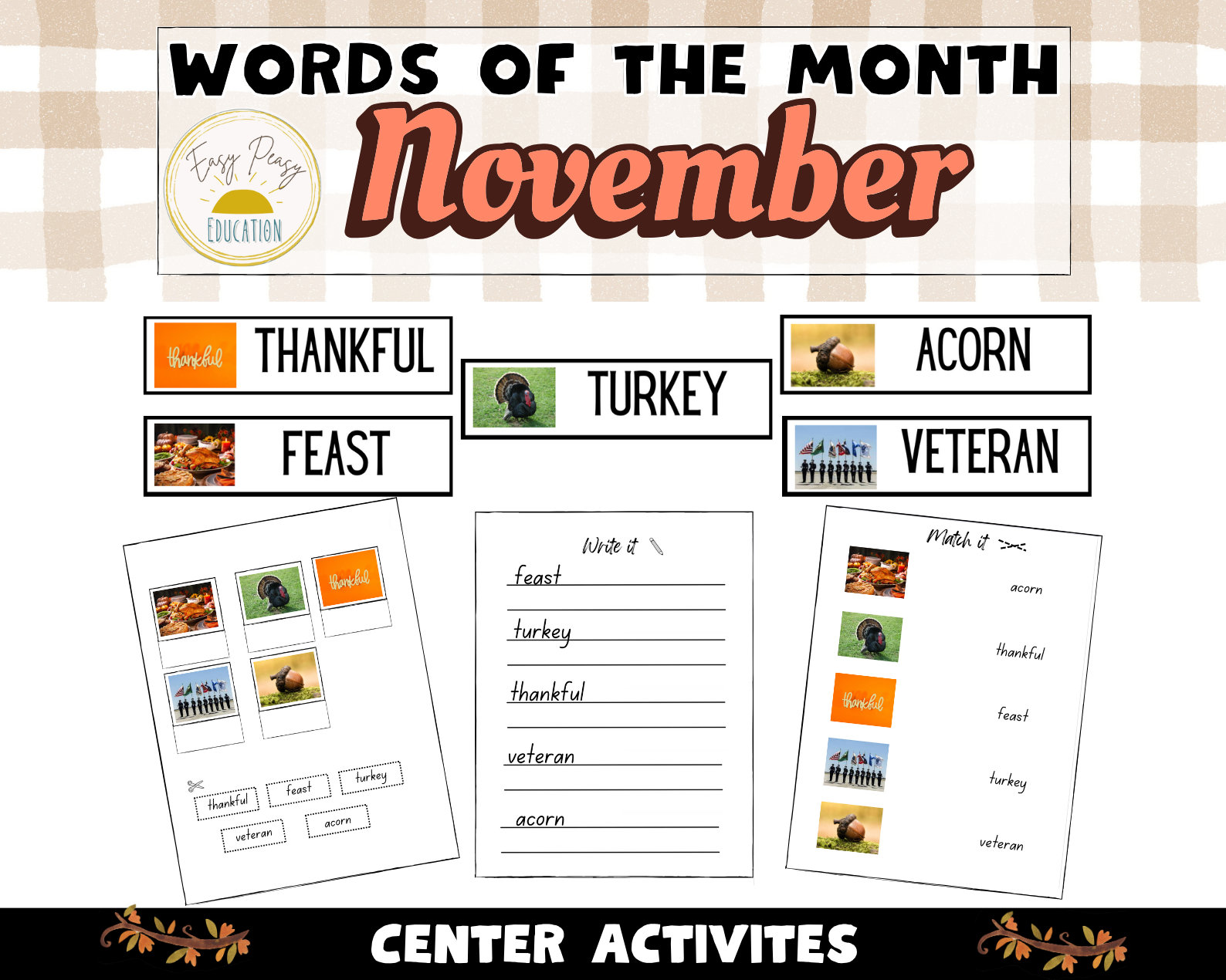 November Words of the Month | Word Wall | Fall Activity | Thanksgiving ...