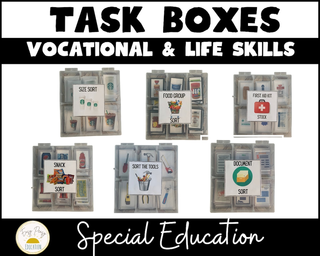 Premade Task Boxes for Special Education Life Skills Independent Tasks ...