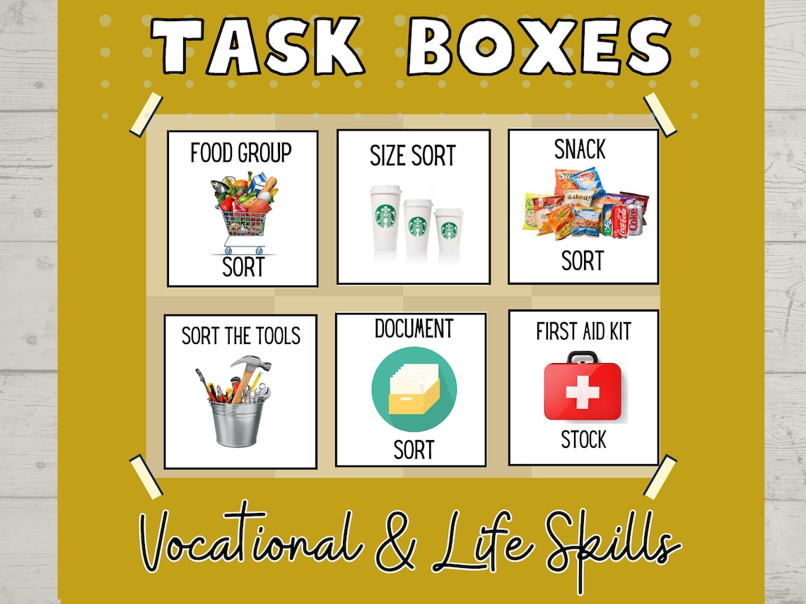 Special Education Task Box: 6 Box BUNDLE Life Skills Vocational Sorting ...