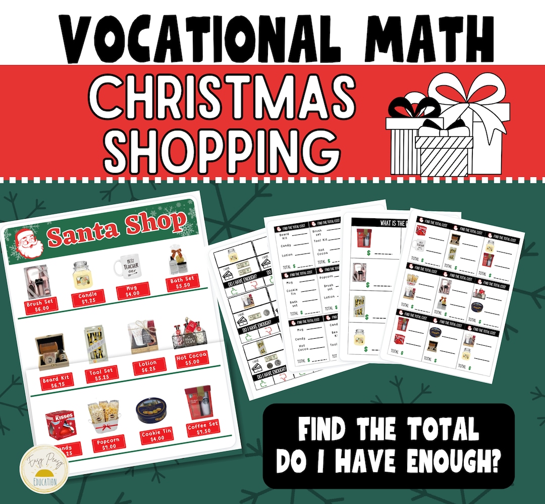 Christmas Shopping Math Activity, Vocational Math, Money Activity for ...