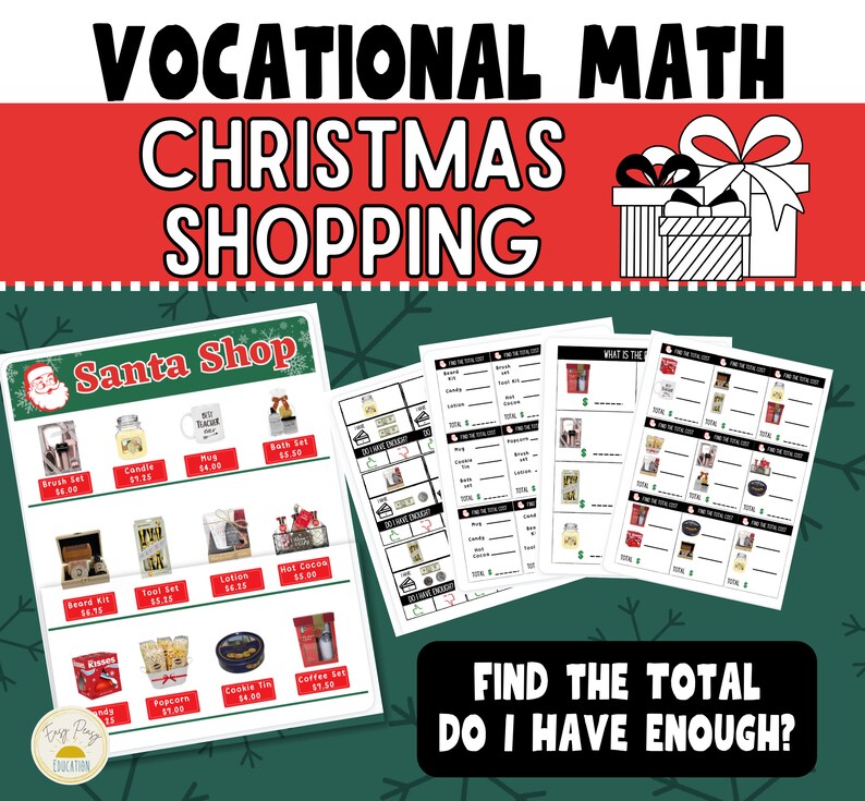Christmas Shopping Math Activity, Vocational Math, Money Activity for ...