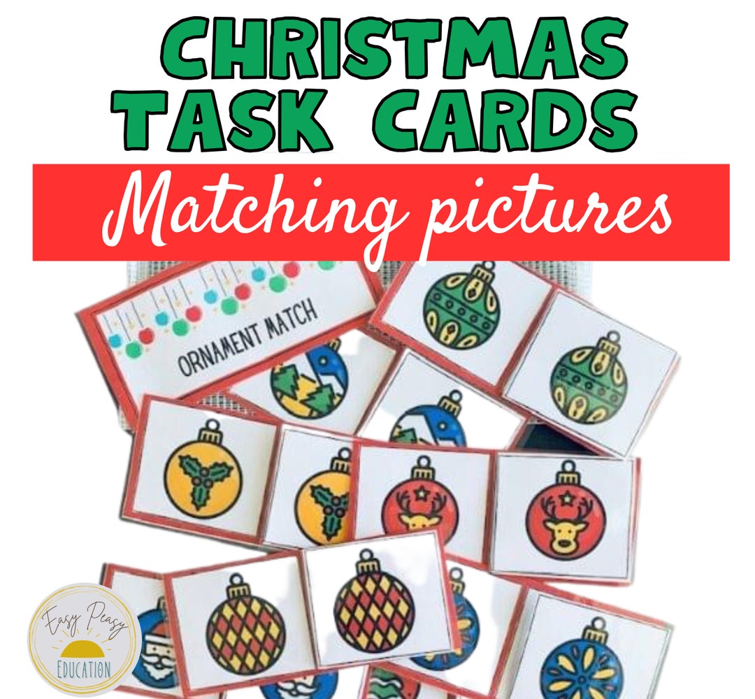 Identical Picture Matching | Christmas Task Cards | Match the Ornaments ...