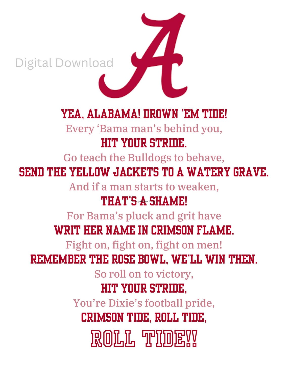 Alabama University Fight Song Roll Tide Poster Print Simple - Etsy