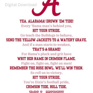Alabama University Fight Song Roll Tide Poster Print Simple - Etsy