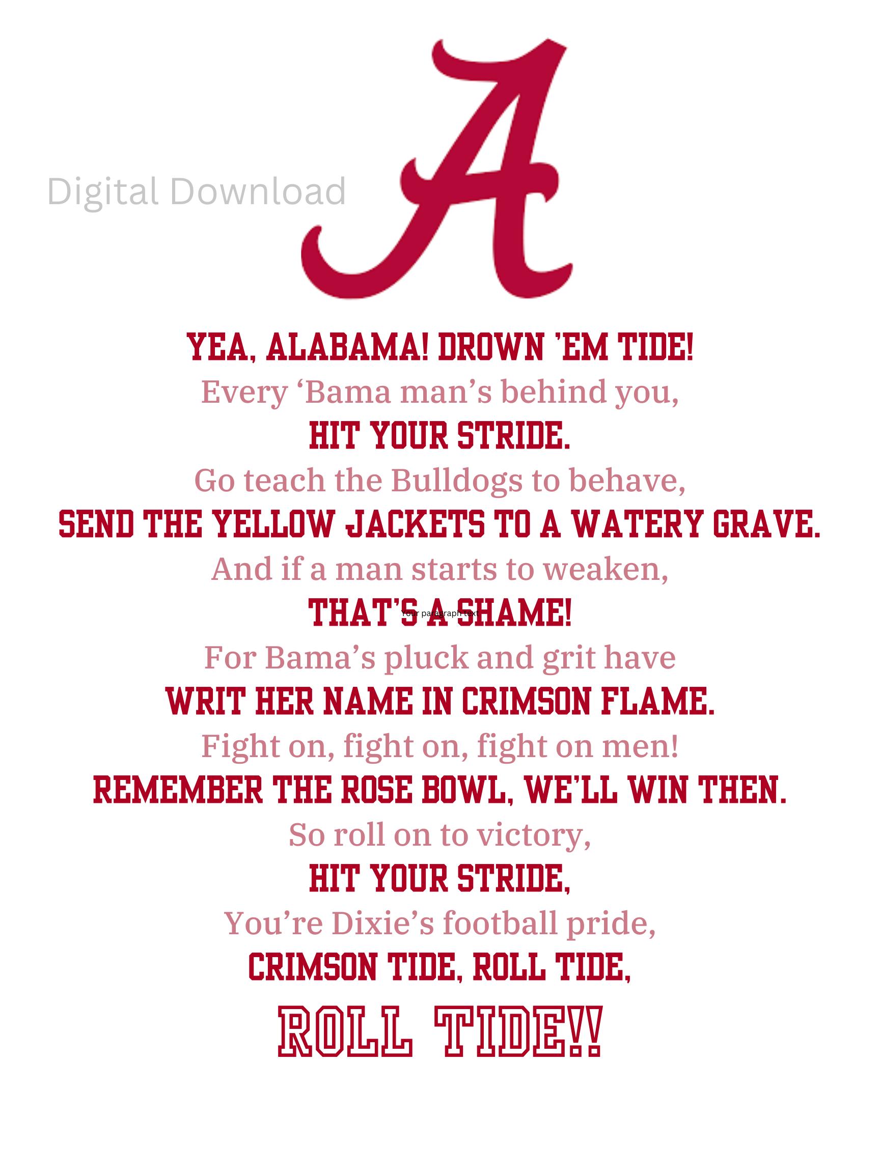 Alabama University Fight Song Roll Tide Poster Print Simple - Etsy