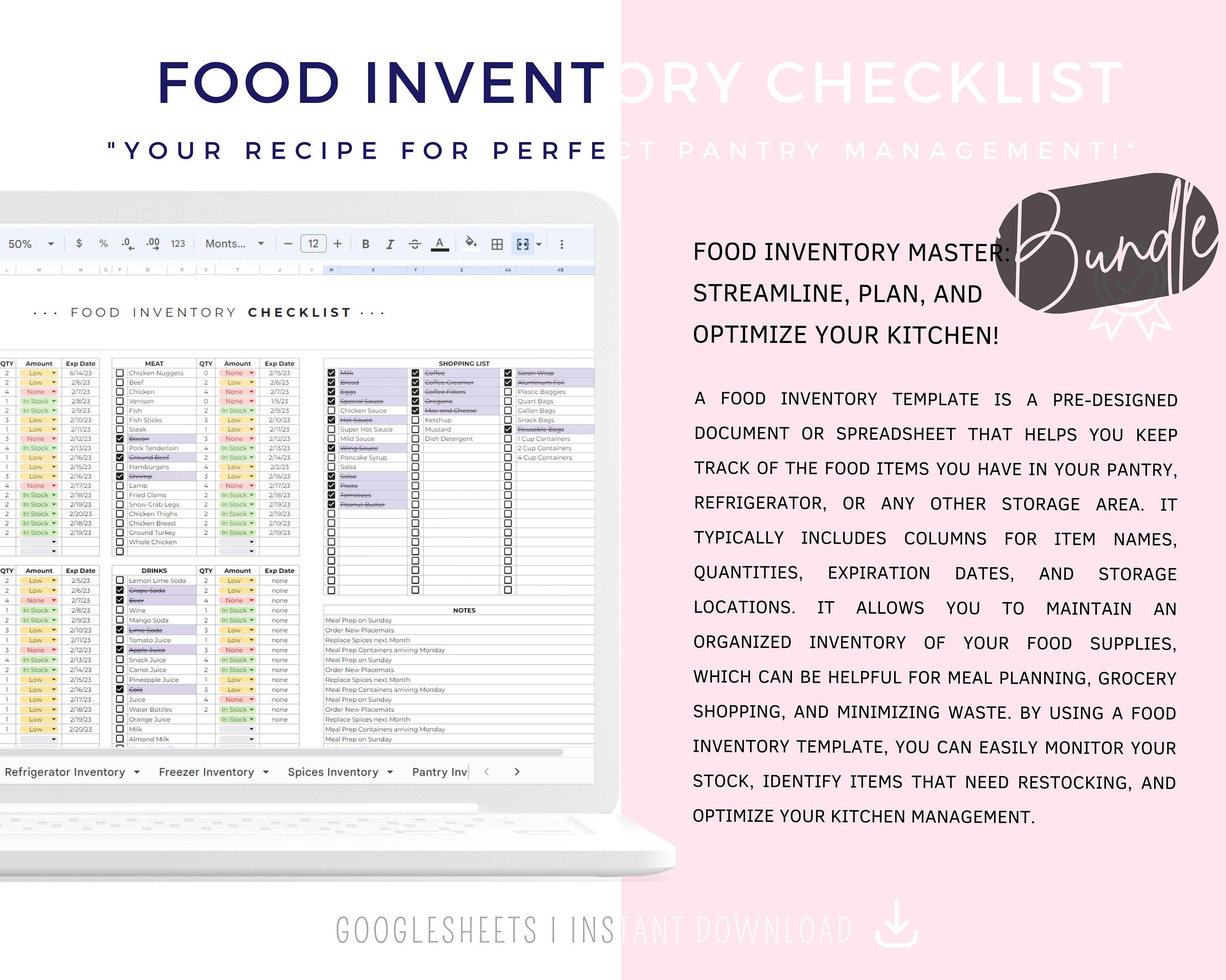 Food Inventory Tracker List, Kitchen Inventory,pantry Inventory ...