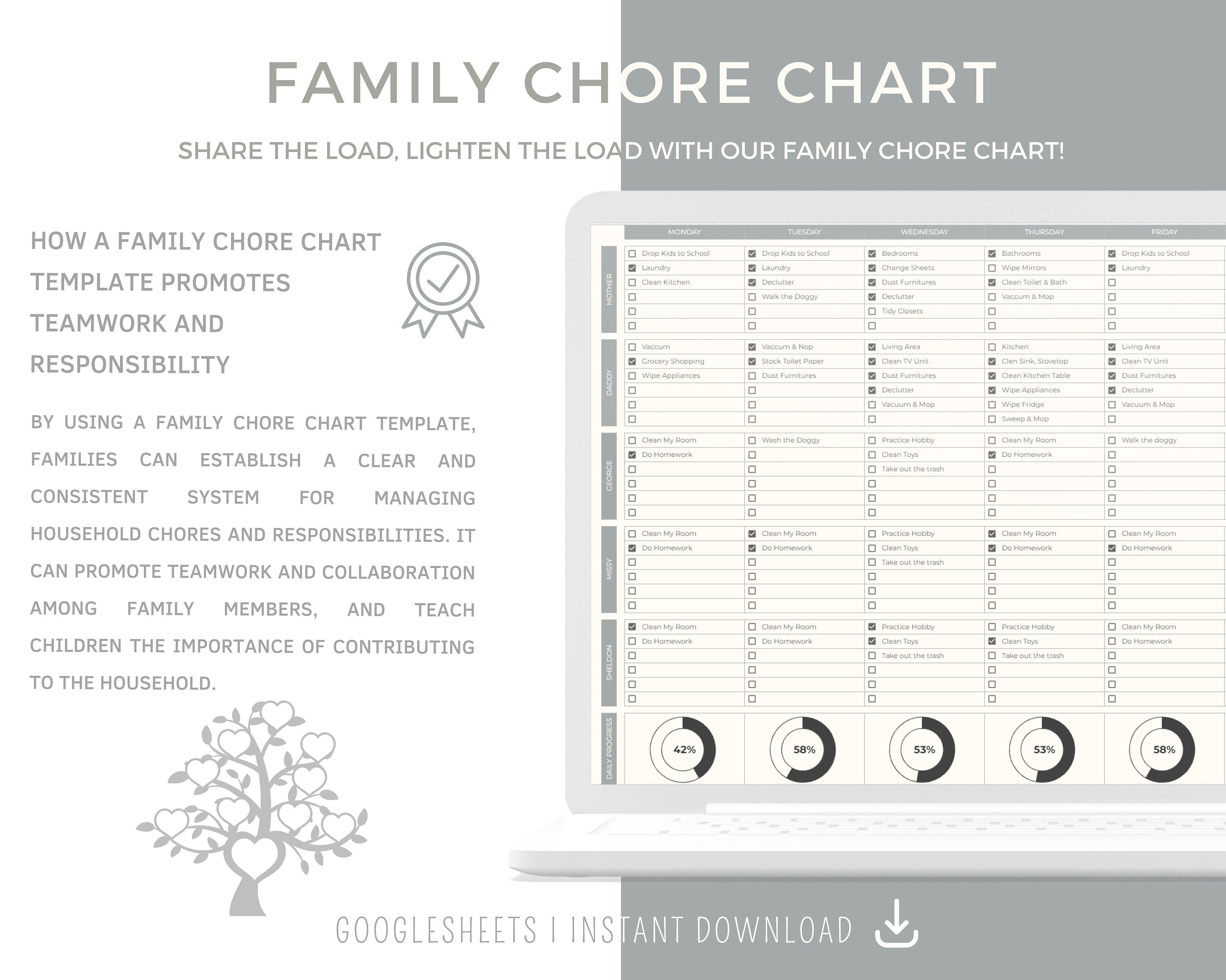 Family Chore Chart Google Sheets Excel Template Planner, Family Chore ...