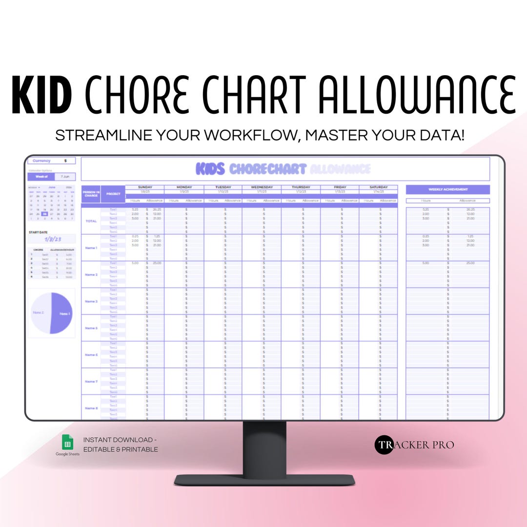 Allowance Tracker, Chore Chart, Allowance Chart, Chore Chart Editable ...