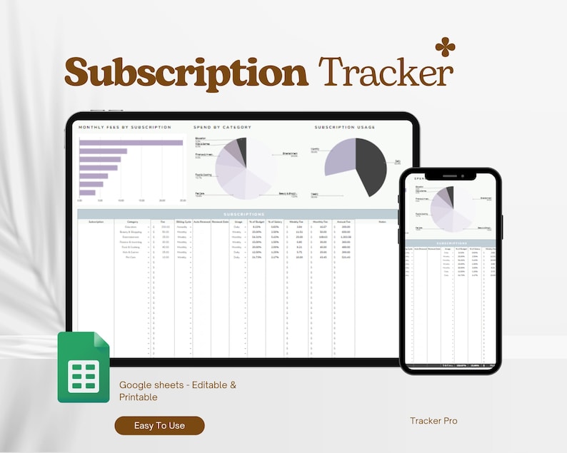 Subscription Tracker Google Sheets, Subscription Tracker Excel ...