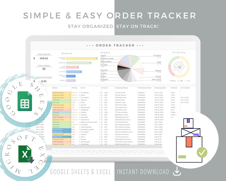 Order Tracker | Small Business Bookkeeping | Sales Tracker | Revenue Tracker | Excel and Google ...