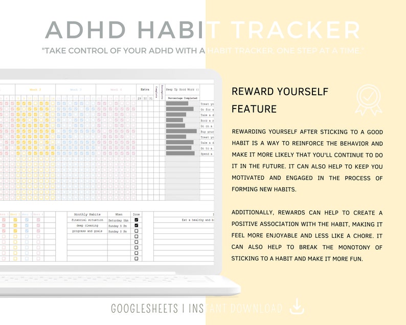 Habit Tracker Spreadsheet Template for Google Sheets, Habit Tracker ...
