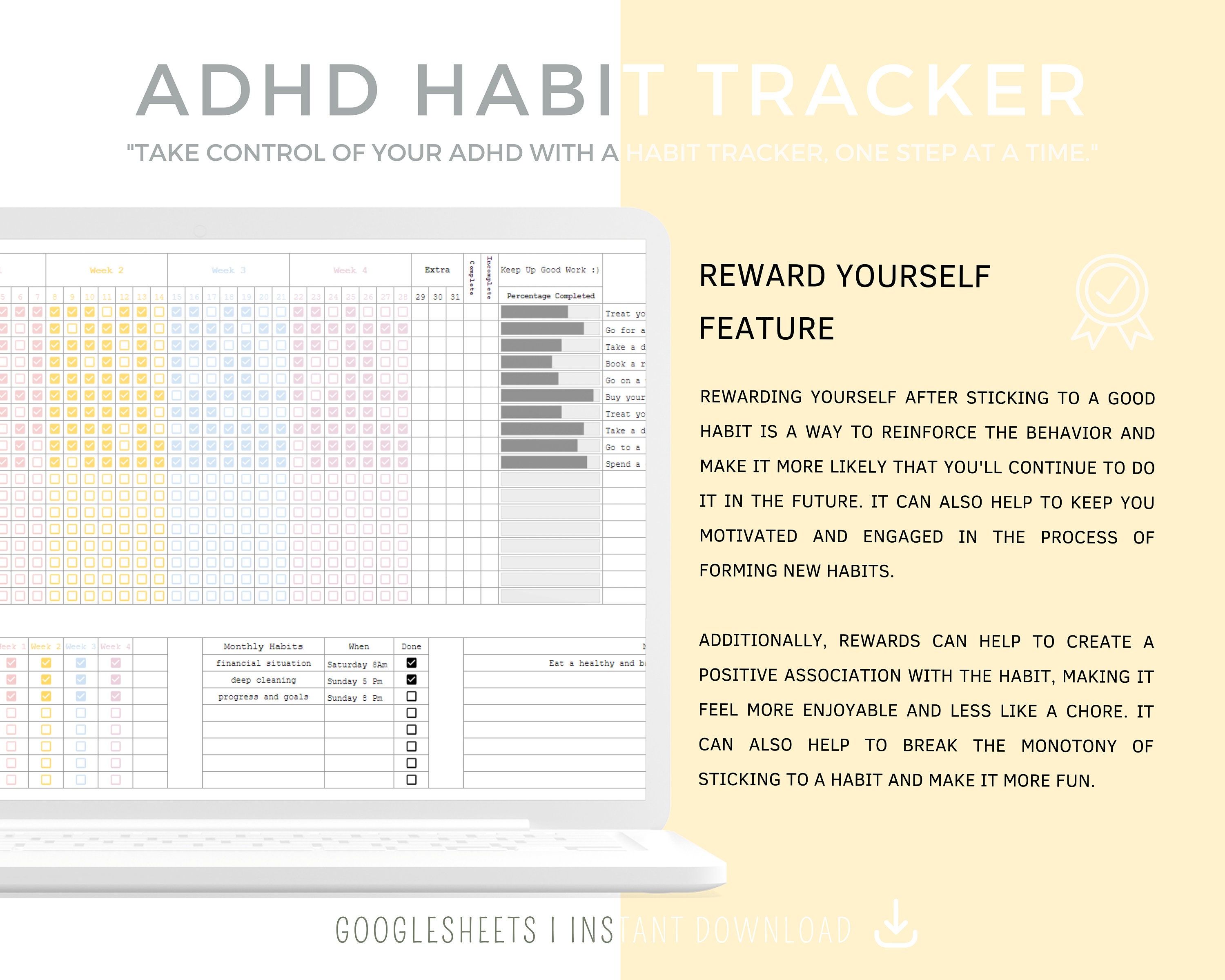 Habit Tracker Spreadsheet Template for Google Sheets, Habit Tracker ...