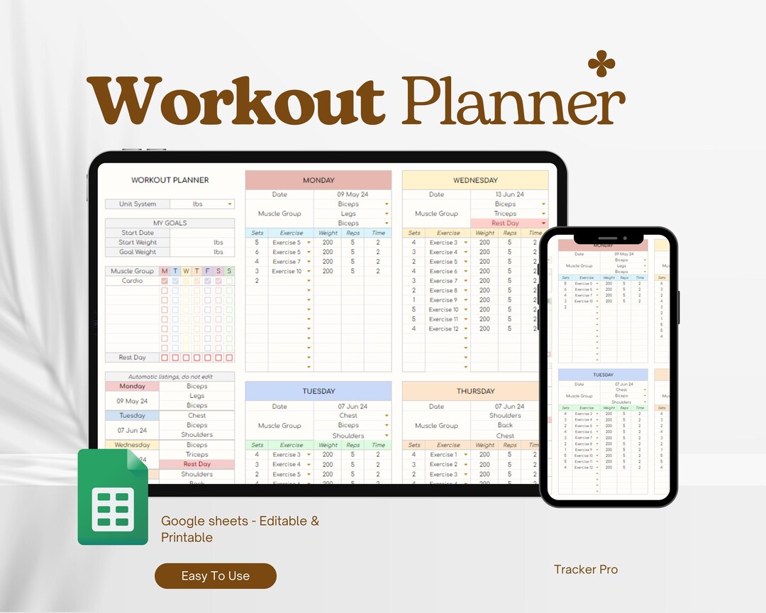 Workout Planner for Google Sheets, Fitness Spreadsheets, Weight Loss ...