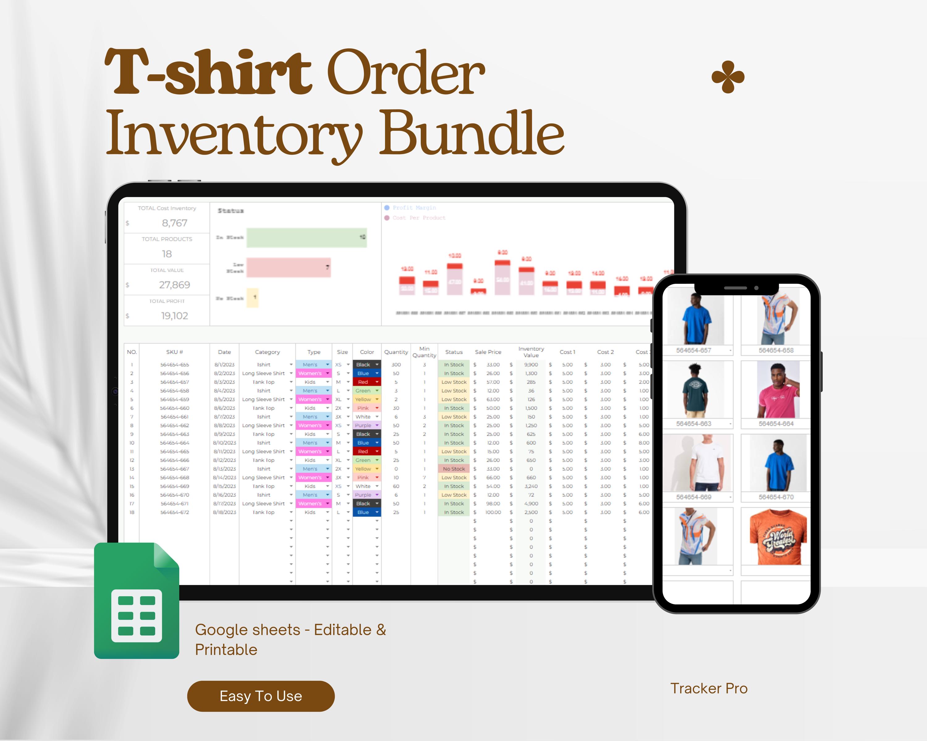 Tshirt Inventory Tracker, Tshirt Inventory Spreadsheet Template, Log ...