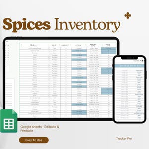 Spices Inventory List, Pantry Inventory Spreadsheet, Spice Inventory ...
