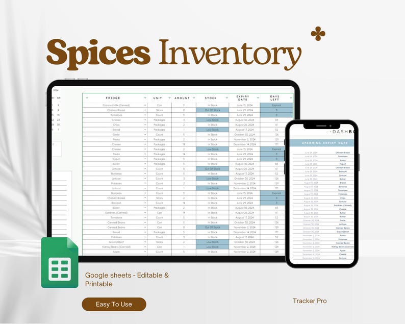 Spices Inventory List, Pantry Inventory Spreadsheet, Spice Inventory ...