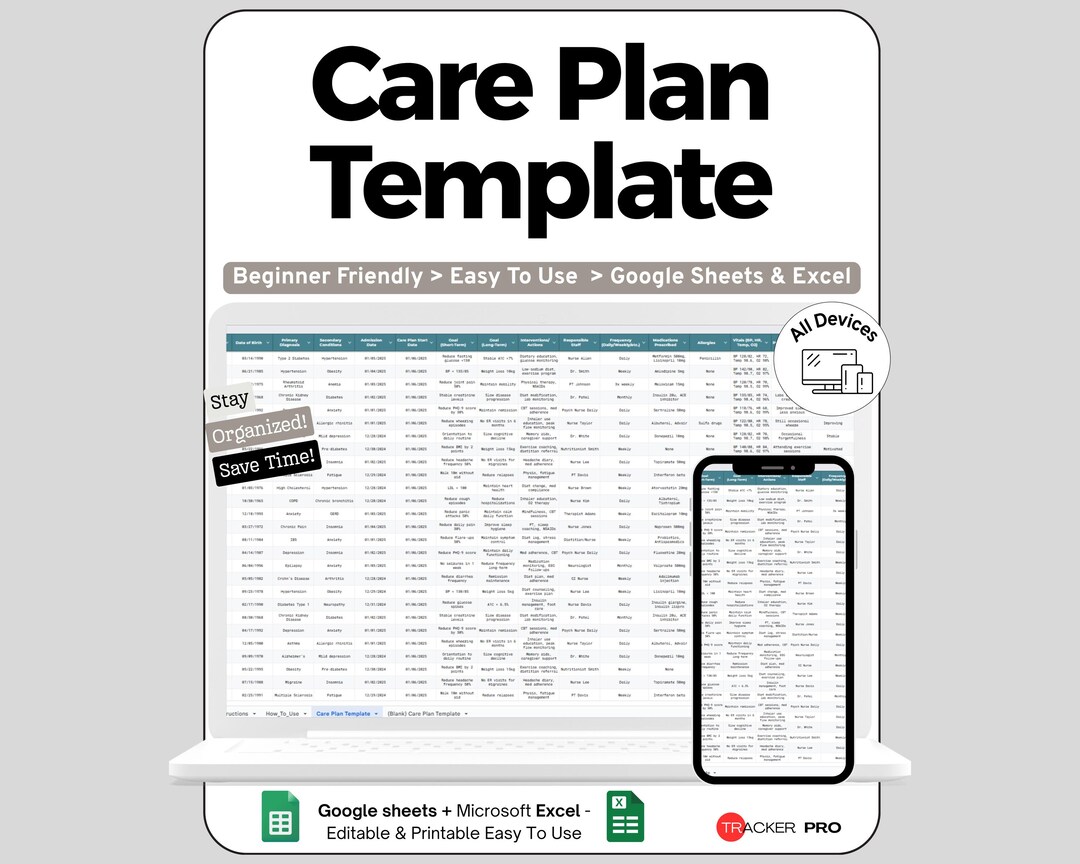 Patient Care Plan Template Google Sheets , Track Care Goals, Treatments ...