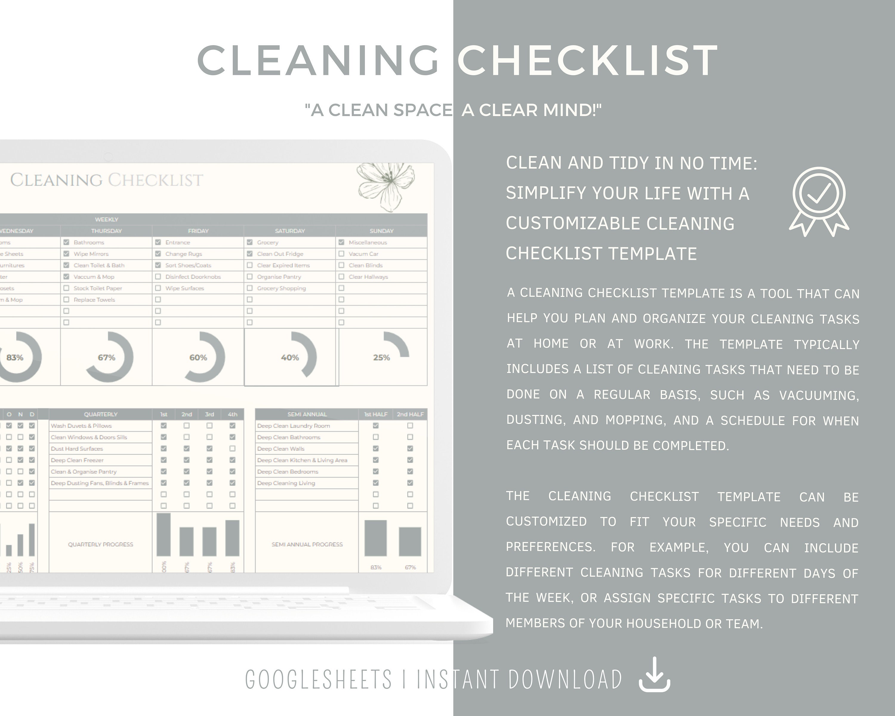Cleaning Checklist Spreadsheet Template for Google Sheets - Etsy