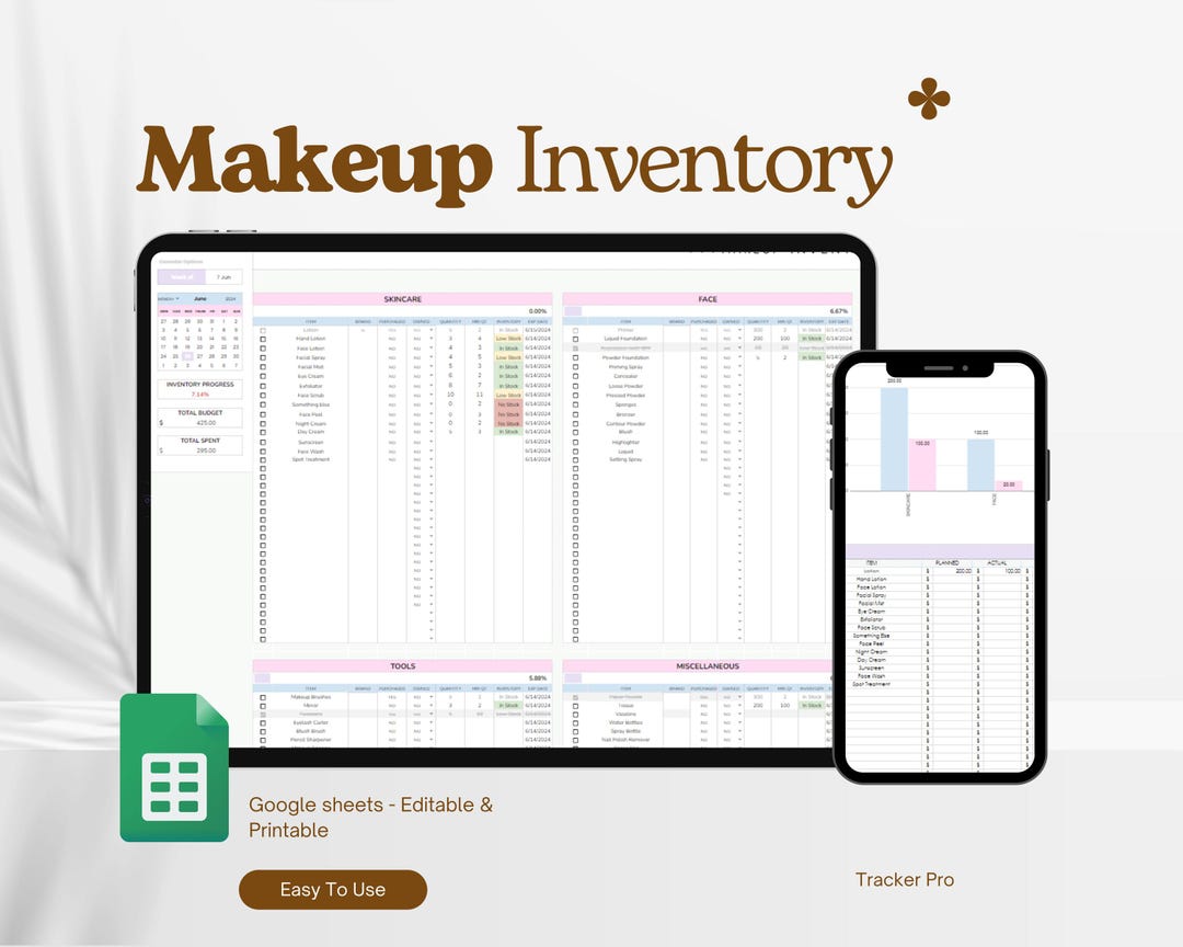 Makeup Collection for Google Sheets | Shop Highly Organized | Virtual ...