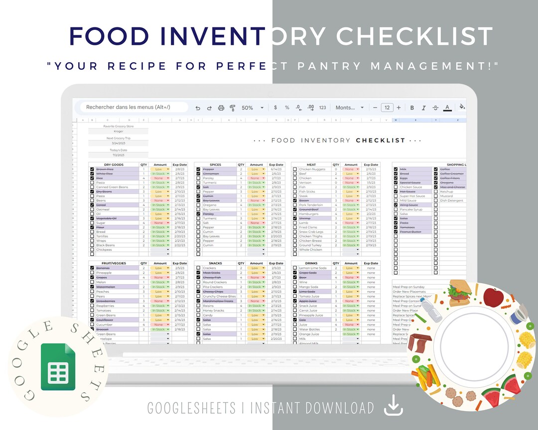 Food Inventory Template, Food Tracker Spreadsheet List Refrigerator ...