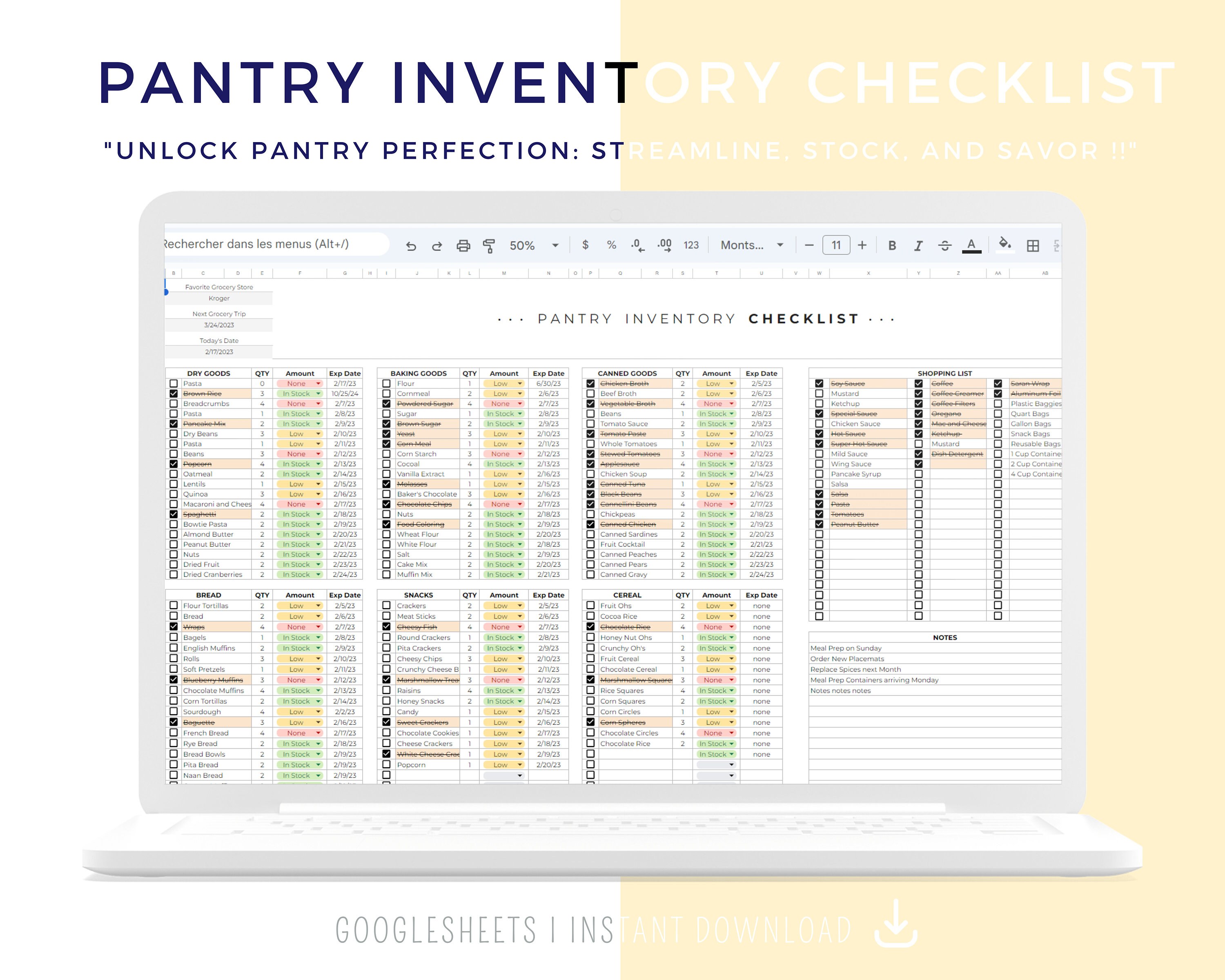 Pantry Inventory Template, Pantry List, Pantry Planner, Food Inventory ...