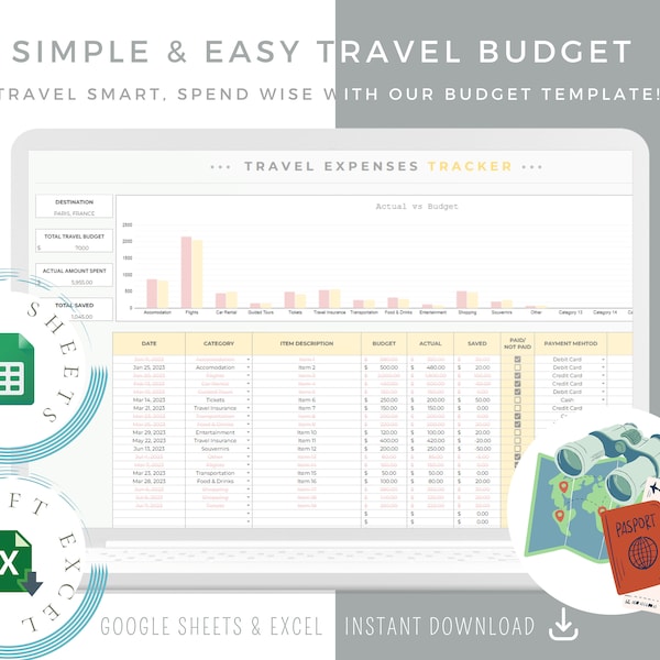 Travel Planning Spreadsheet Template Excel Spreadsheet - Etsy