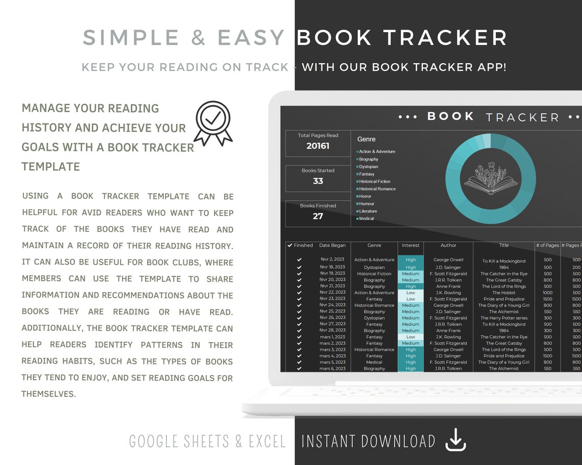 Reading Log Tracker Book Inventory Reading Spreadsheet - Etsy