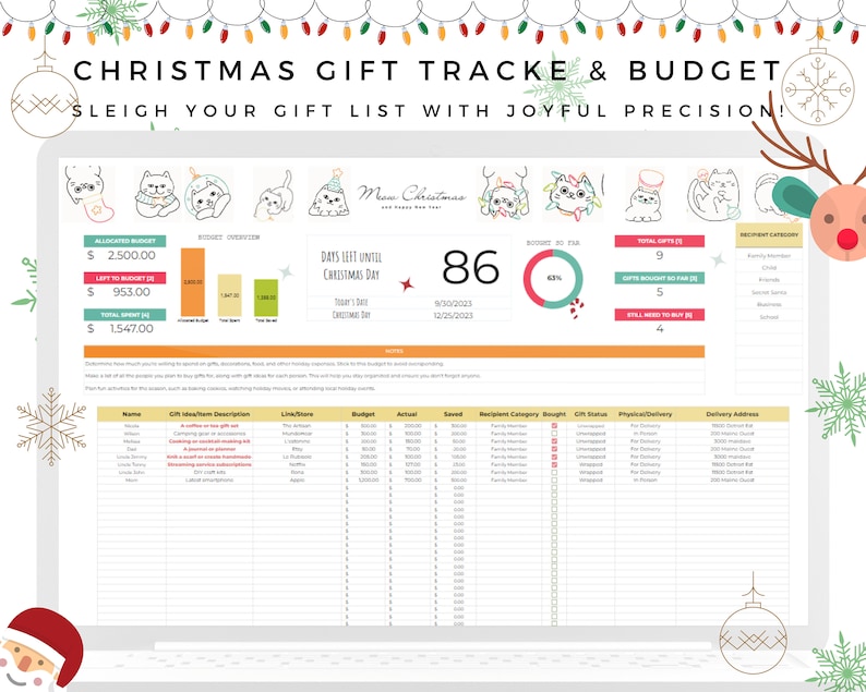 Christmas Budget Spreadsheet, Google Sheets Template, Digital Gift ...