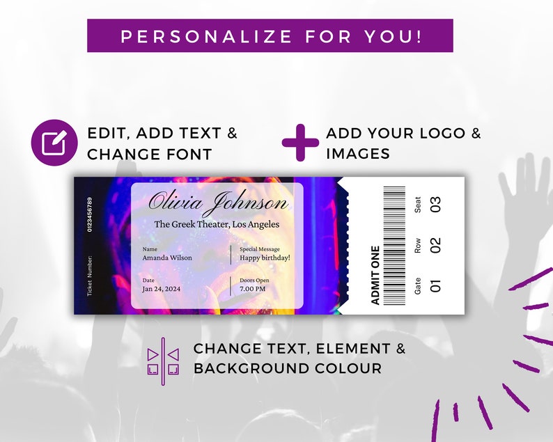 Concert Ticket Template Editable Event Ticket Canva Template - Etsy