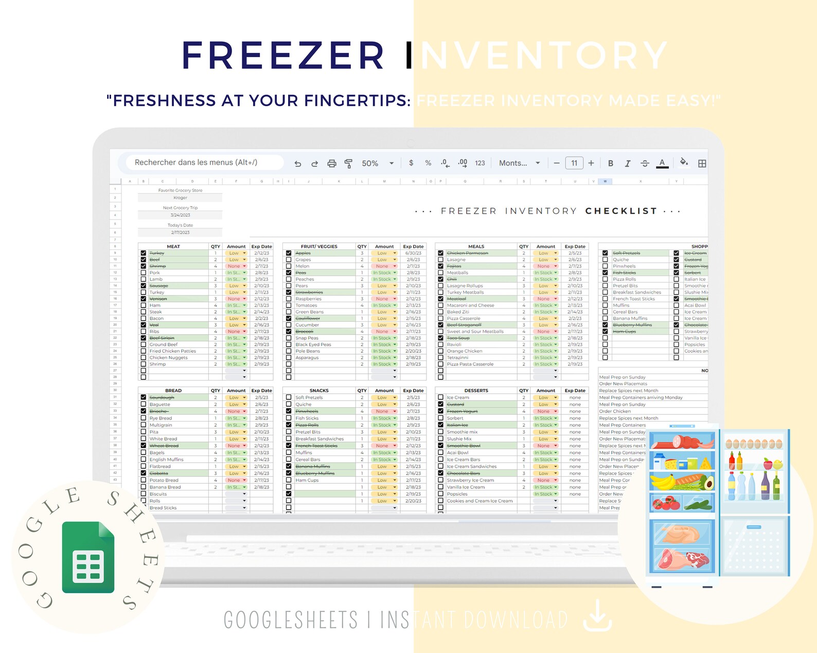 Freezer Inventory Template, Freezer Checklist, Freezer List, Food ...