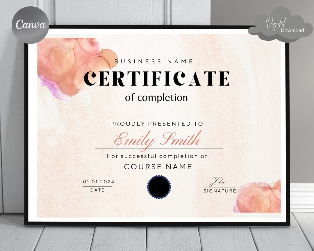 Certificate of Achievement Template, Editable Certificate of Completion ...