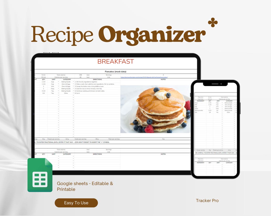 Recipe Organizer Spreadsheet | Recipe Organizer, Google Sheets, Recipe ...