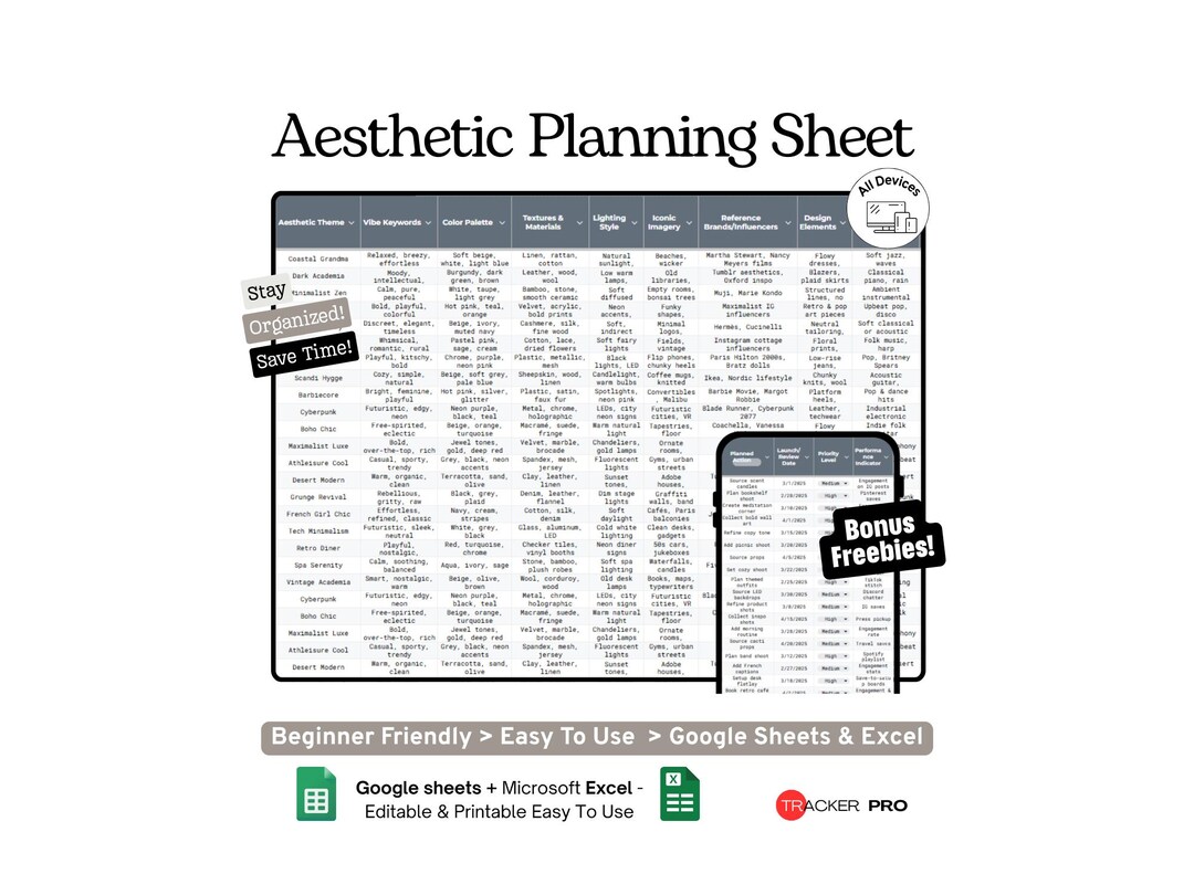 Vibe-driven Aesthetic Planning Sheet Google Sheets Template Brand ...