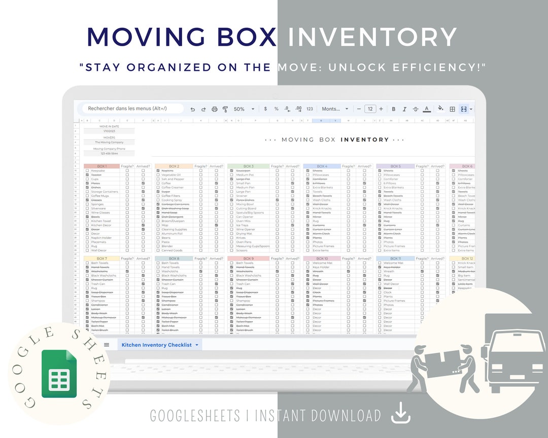 Moving Box Inventory Template, Moving Planner, Moving Box Checklist ...