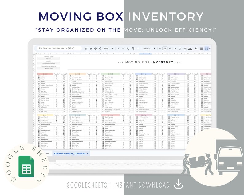 Moving Box Inventory Template, Moving Planner, Moving Box Checklist ...