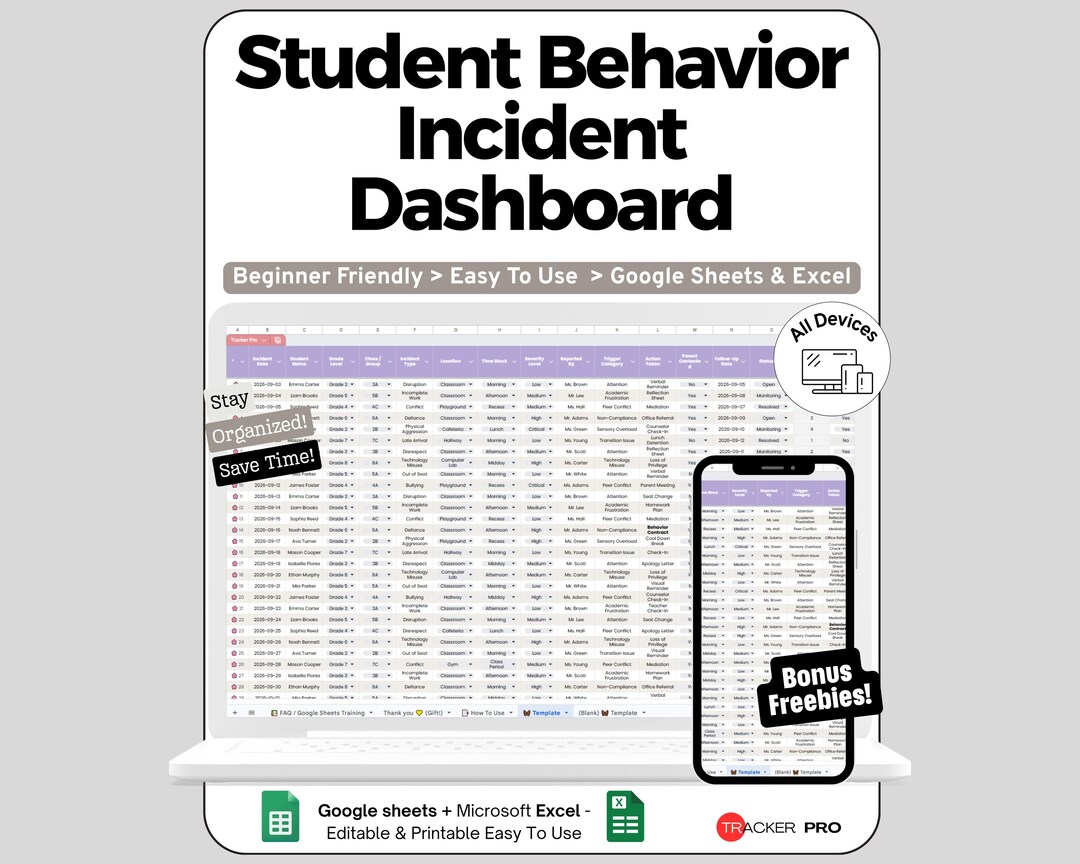 Behavior Tracker Spreadsheet for Google Sheets and Excel Classroom ...