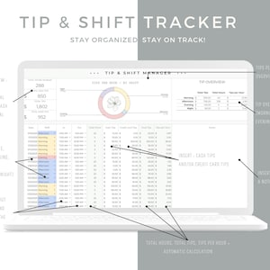 Tips Tracker Spreadsheet , Gratuity Log, Financial Planner, Waiter ...