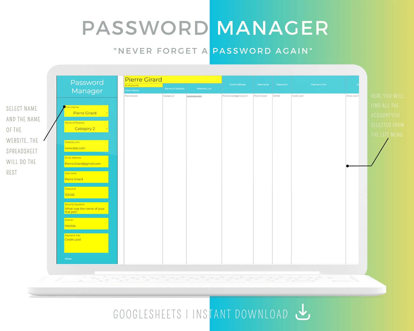 Password Tracker Excel Spreadsheet, Password Tracker Google Sheets, Password Template, Password ...