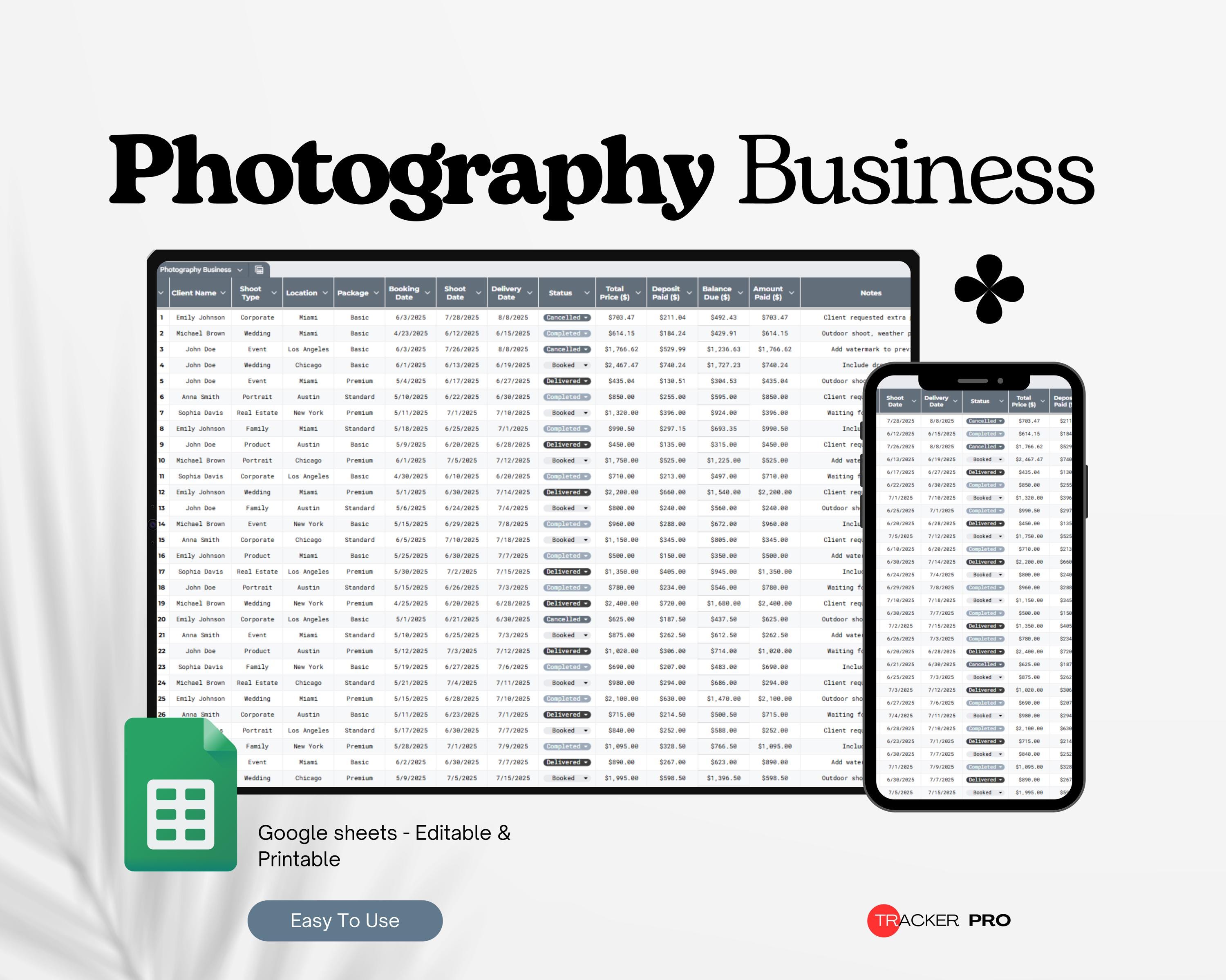 Photography Business Planner Bundle Spreadsheet Template, Photographer ...